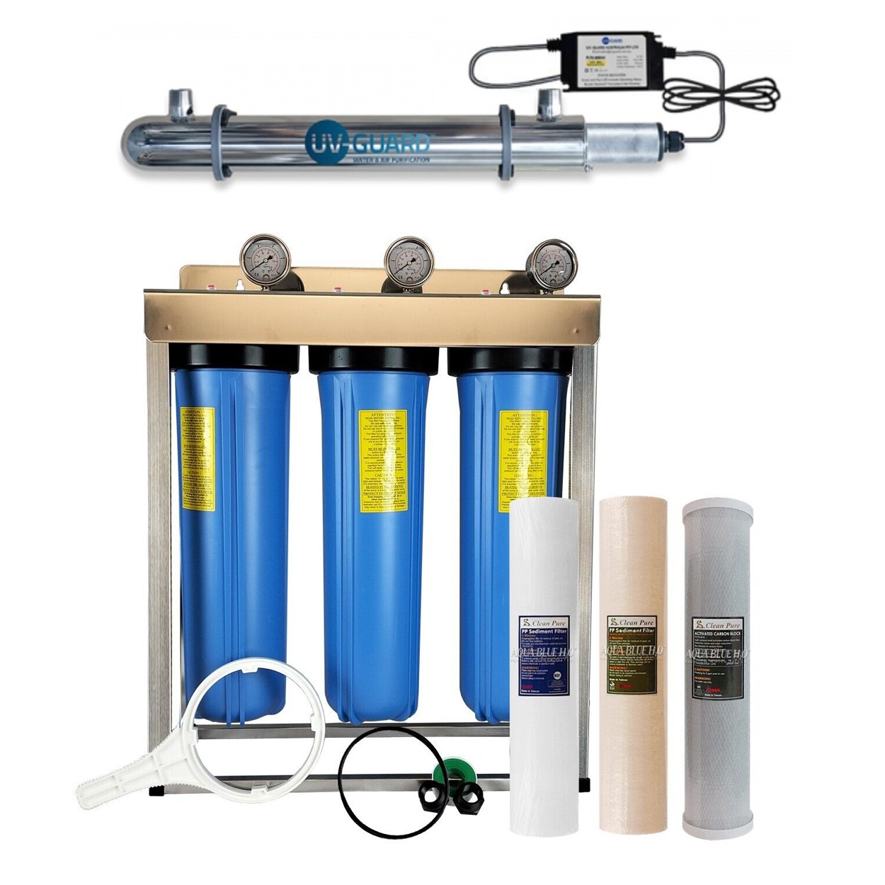 20" Big Blue Triple Whole House Water System with UV Guard UVG SLT30 ...